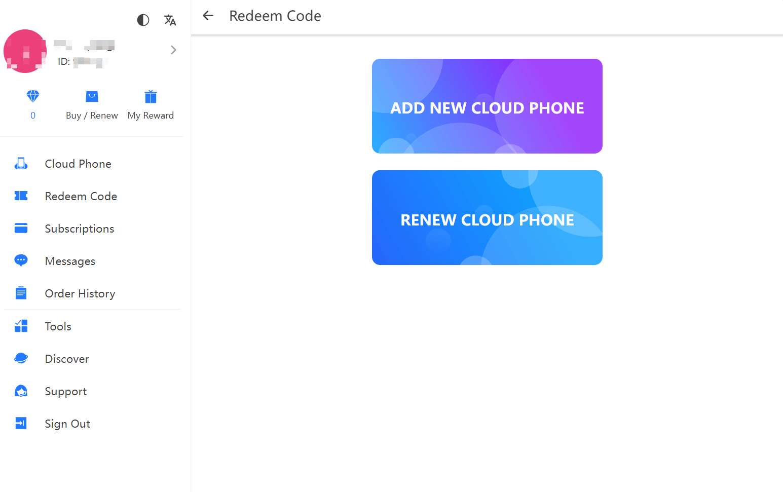 Use redeem code on Redfinger cloud phone