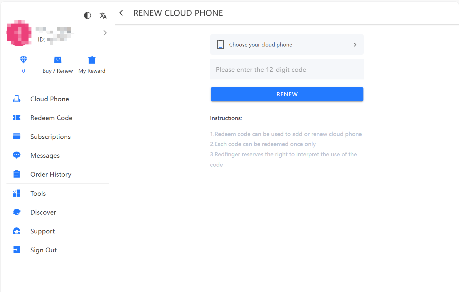 Use redeem code on Redfinger cloud phone